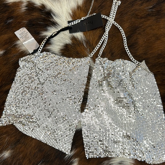 h:ours | Tops | Hours Florenzia Chainmail Crop Top In Silver | Poshmark